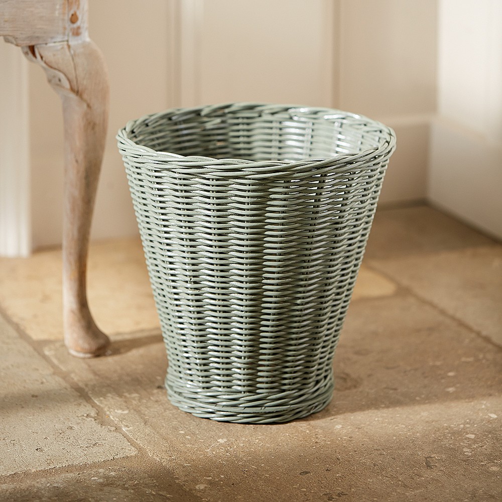 Sage Green Belvedere Cane Wicker Waste Bin Museum Selection
