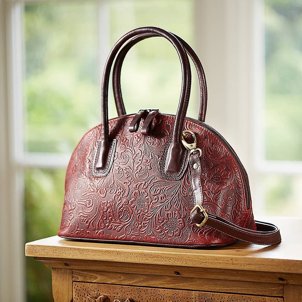 Embossed Blooms Leather Bag