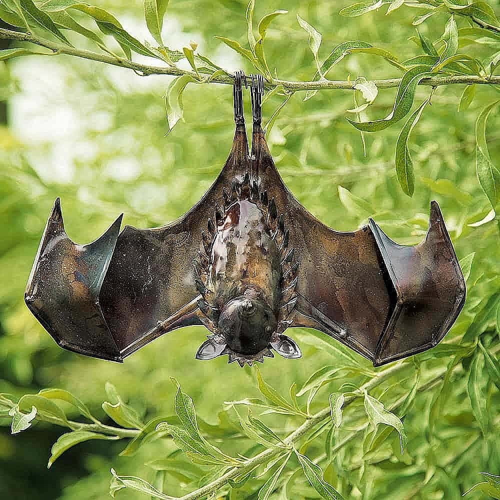 Brown Recycled Tin Hanging Open-Wing Bat Garden Ornament | Museum Selection