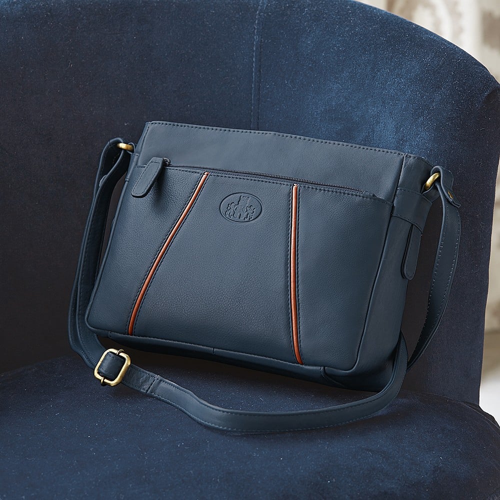 Navy Moderne Leather Cross-Body Bag | Museum Selection