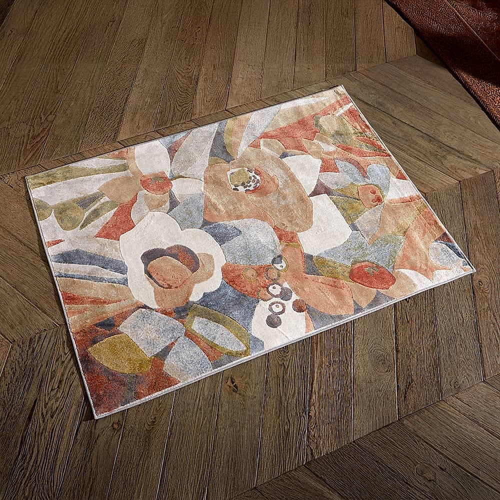 Cream & Earth Tones Abstracted Flowers Rug | Museum Selection