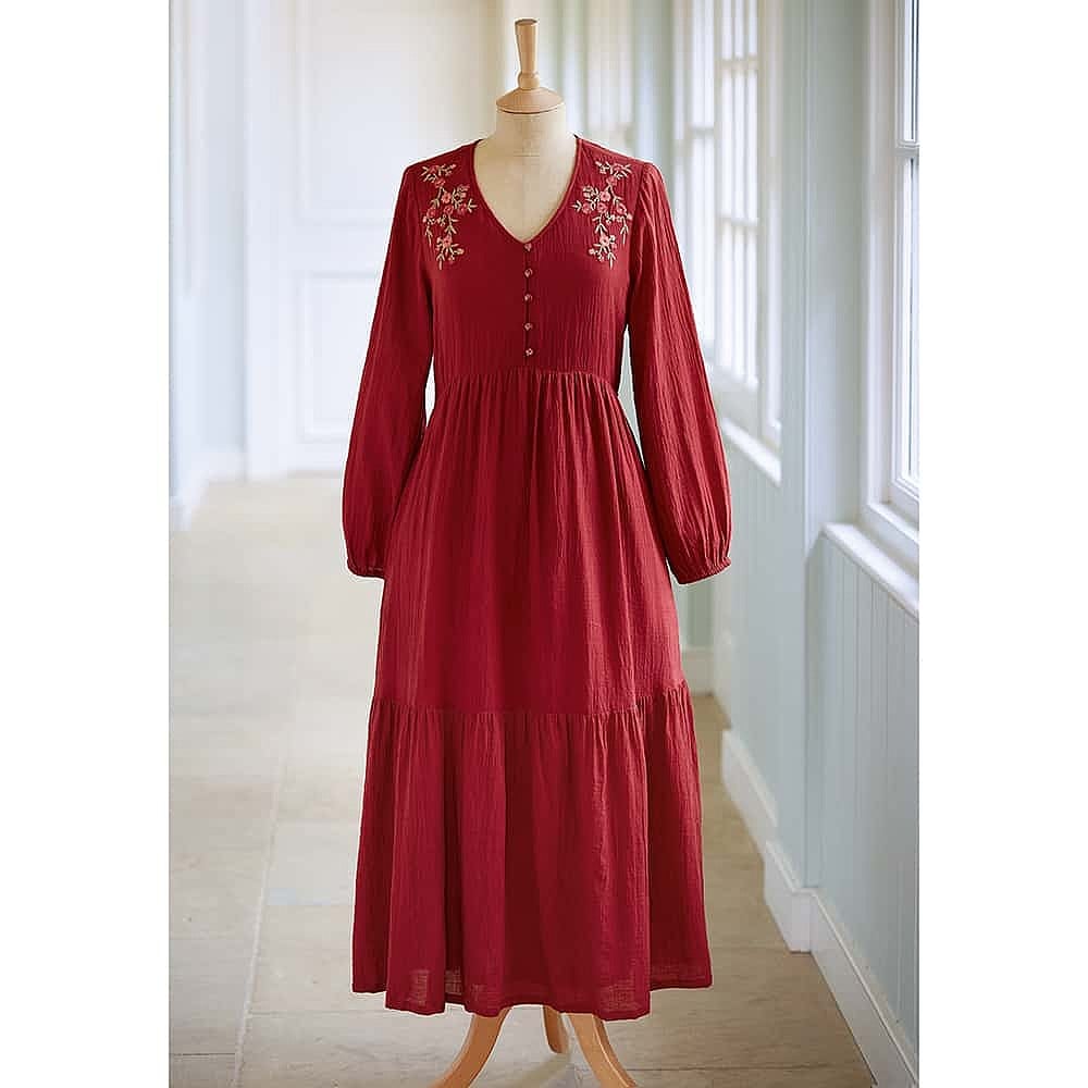 Carmine Red Embroidered Dress | Museum Selection
