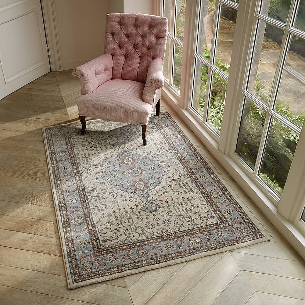 Mughal Medallion Beige Blue Rug Museum Selection