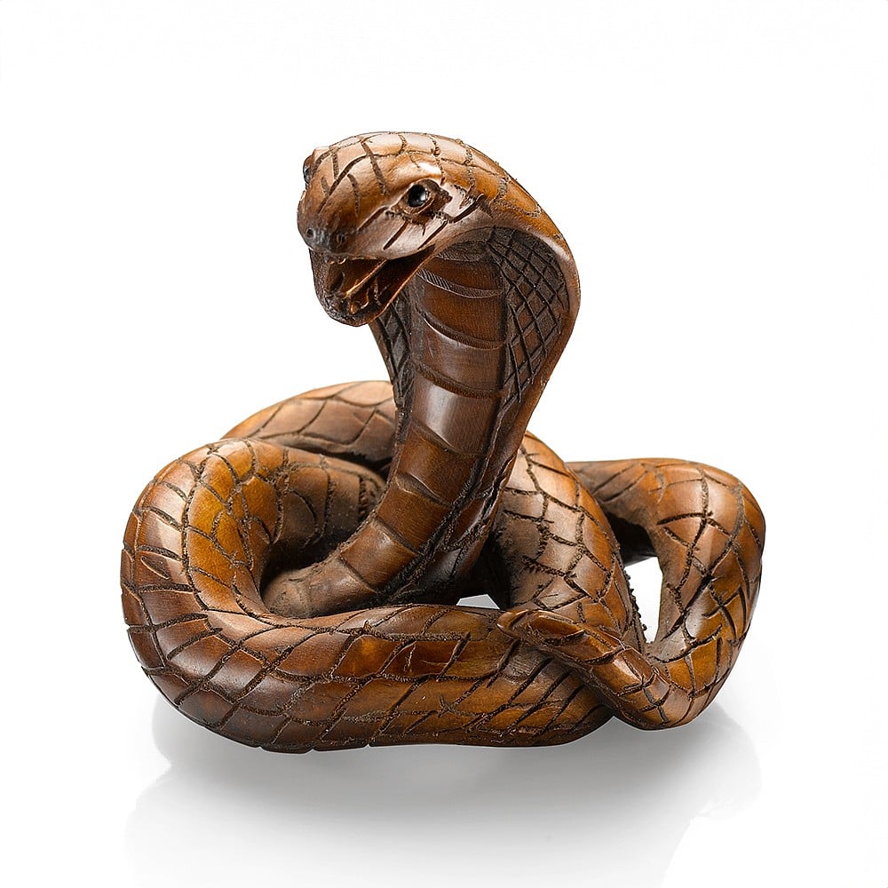 Hand-Carved Brown Boxwood Snake Netsuke | Museum Selection
