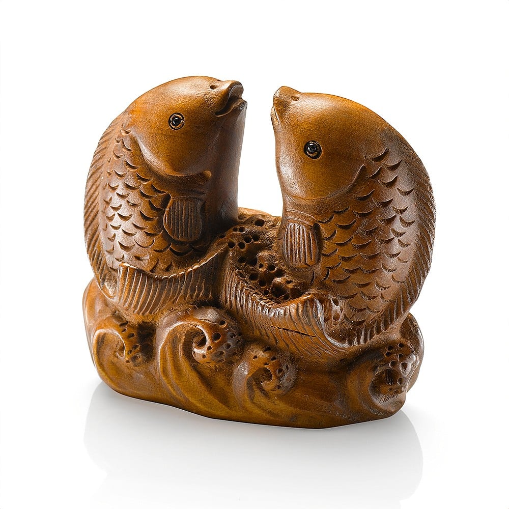 Hand-Carved Brown Boxwood Swimming Carp Netsuke | Museum Selection