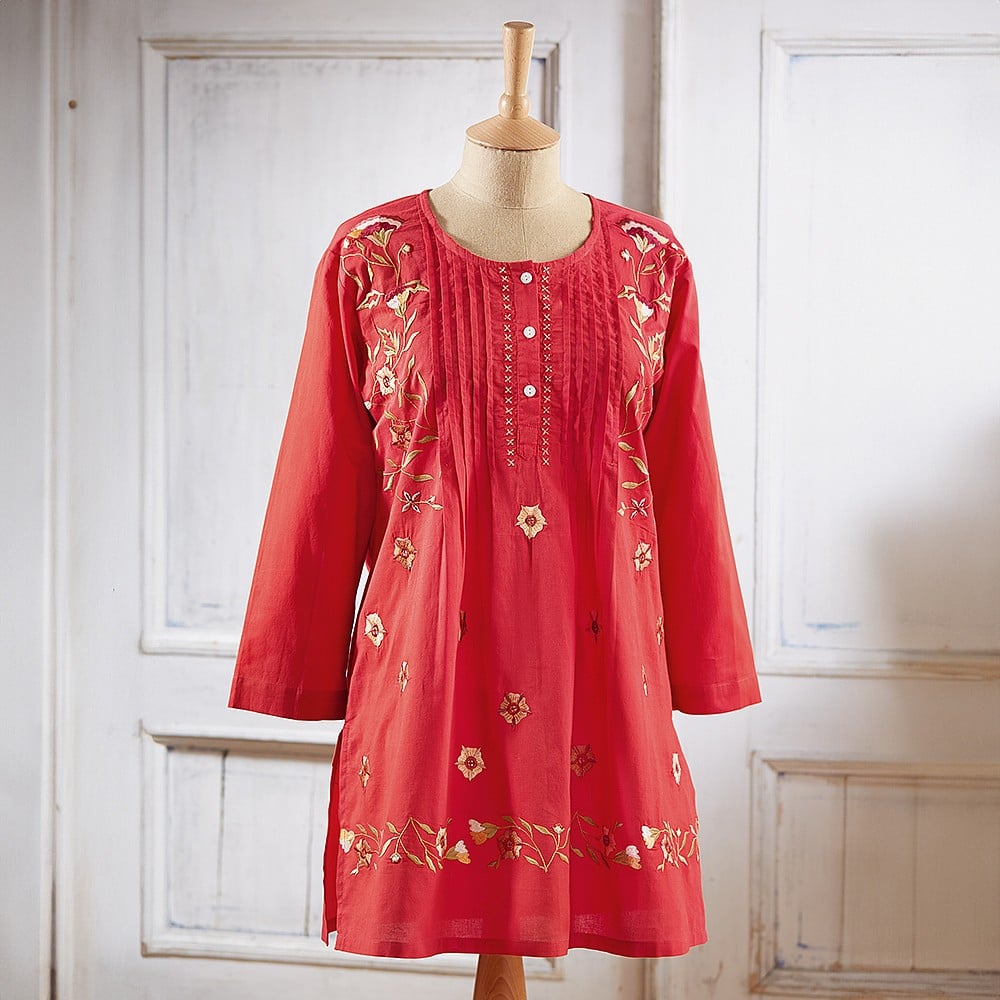 Book of Hours Red Cotton Embroidered Tunic | Museum Selection