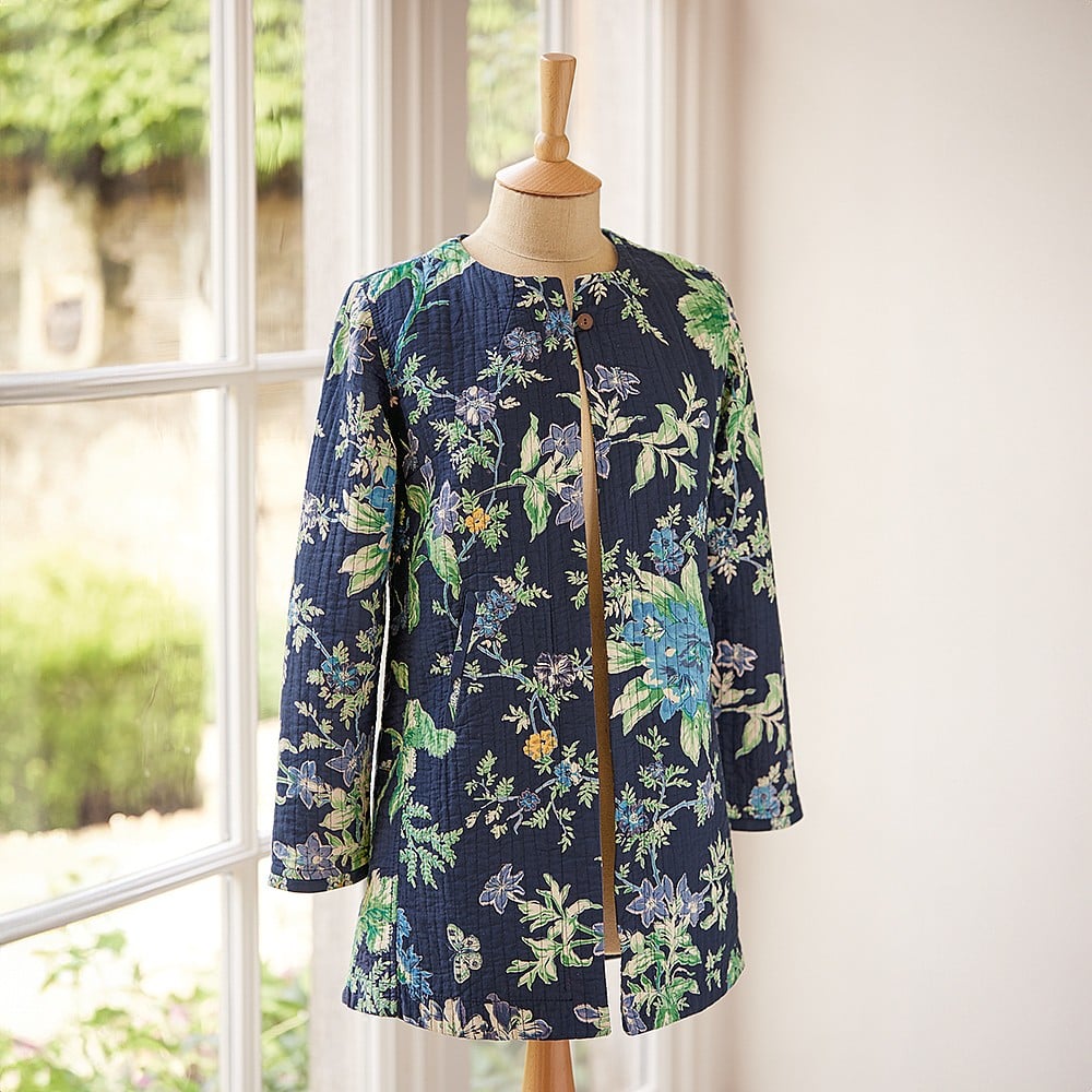 Floral Quilted Blue & Green Longline Jacket | Museum Selection